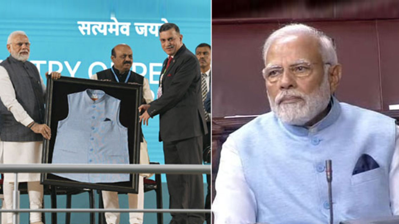 PM Modi : మోదీ వస్త్ర ధారణలో సరికొత్త సందేశం | pm modi wore a blue ...